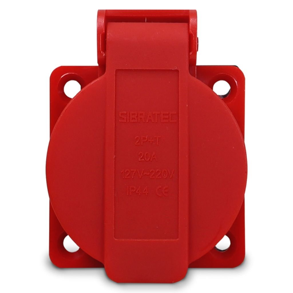 Tomada 2P+T Embutir Padrão Brasileiro 20A Vermelho com Tampa