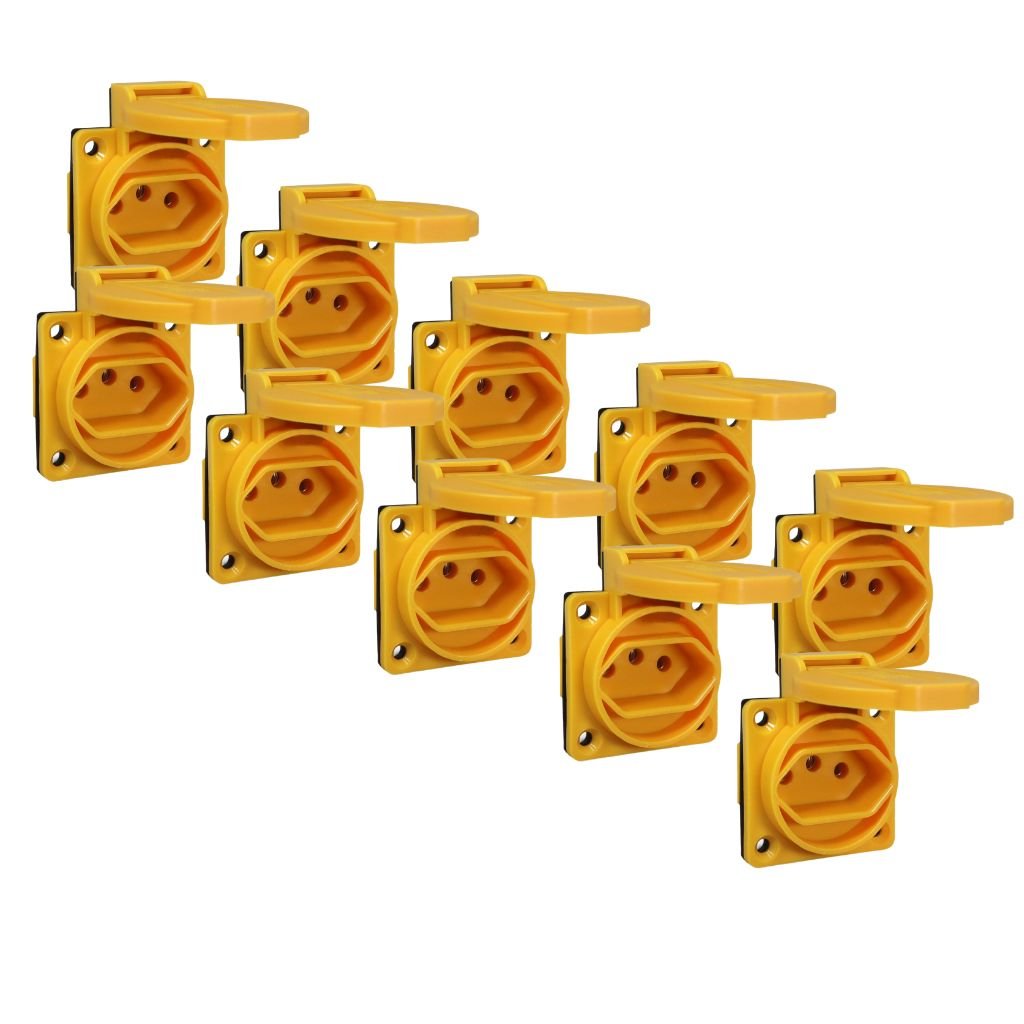 Kit Tomada 2P+T Embutir Padrão BR 20A Amarela com Tampa