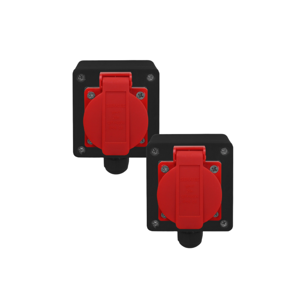 Kit Tomada + Caixa Preta Padrão Brasileiro 2P+T 20A Vermelha
