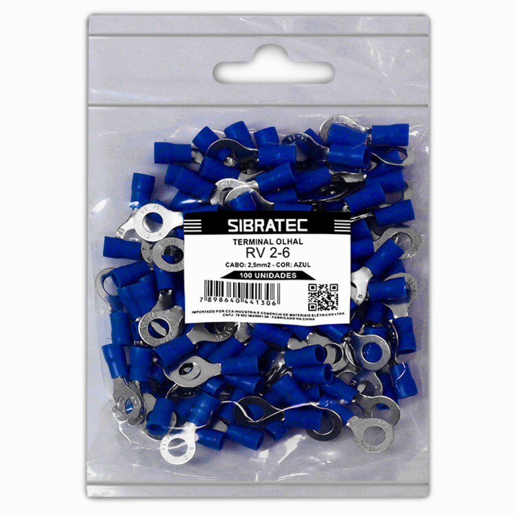 Kit Terminal Pré-Isolado Olhal RV | Cabo 2,5mm² | Furo Ø6,2mm
