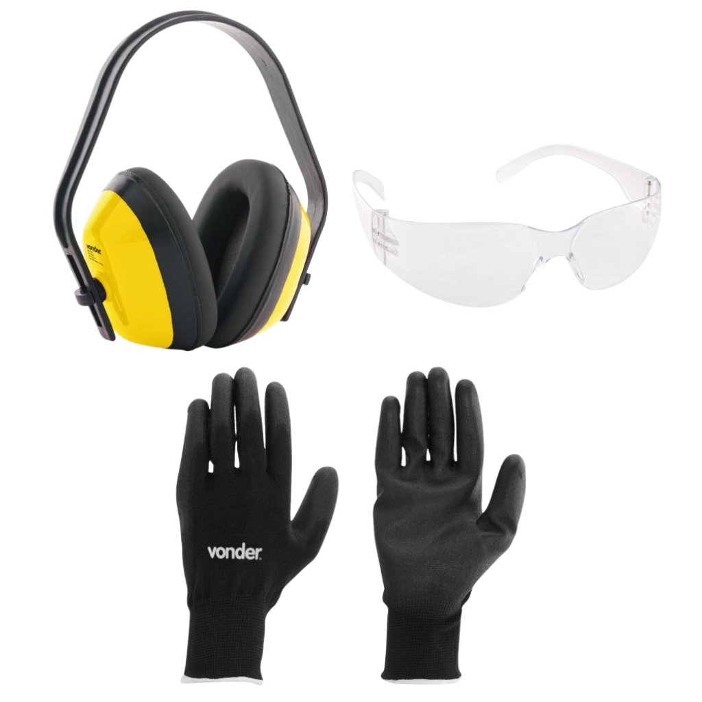 Kit EPI Eletricista | Abafador Concha, Óculos de Segurança Maltês, Luva ...