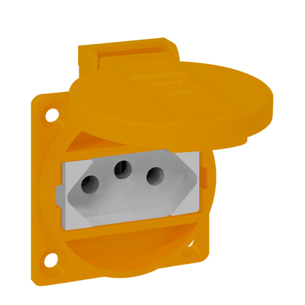 Tomada de Embutir Padrão Brasileiro 2P+T 20A com Tampa Amarela